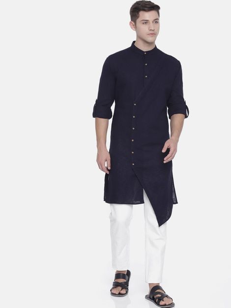 Buy The Indian Garage Co Men's Slim Fit Solid Ethnic Kurta| Navy Blue ...