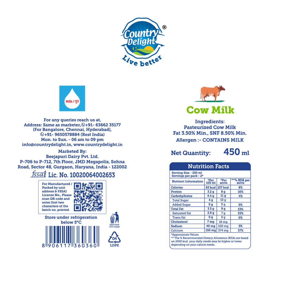 Buy Country Delight Cow Fresh Milk Online - Price @ ₹48 | Instant ...