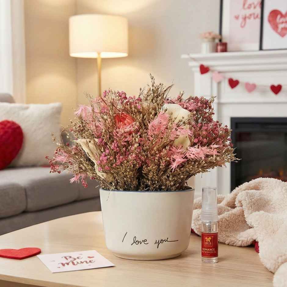 Buy Pink Blossom Dry Flowers in a Ceramic Vase with a Free Fragrance ...