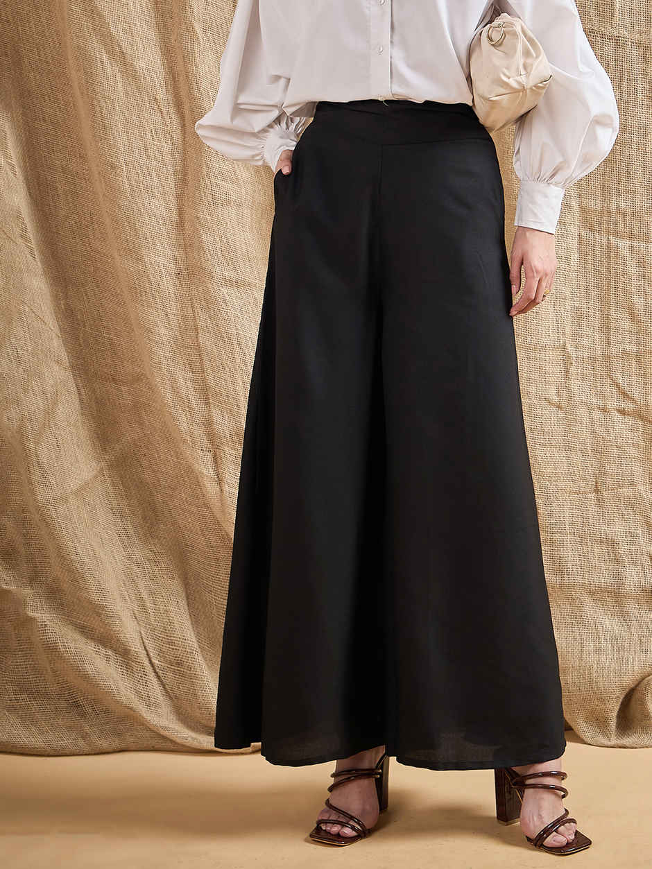 Buy SASSAFRAS Women's Wide Leg Pants | Black - XL Online - Price @ ₹900 ...
