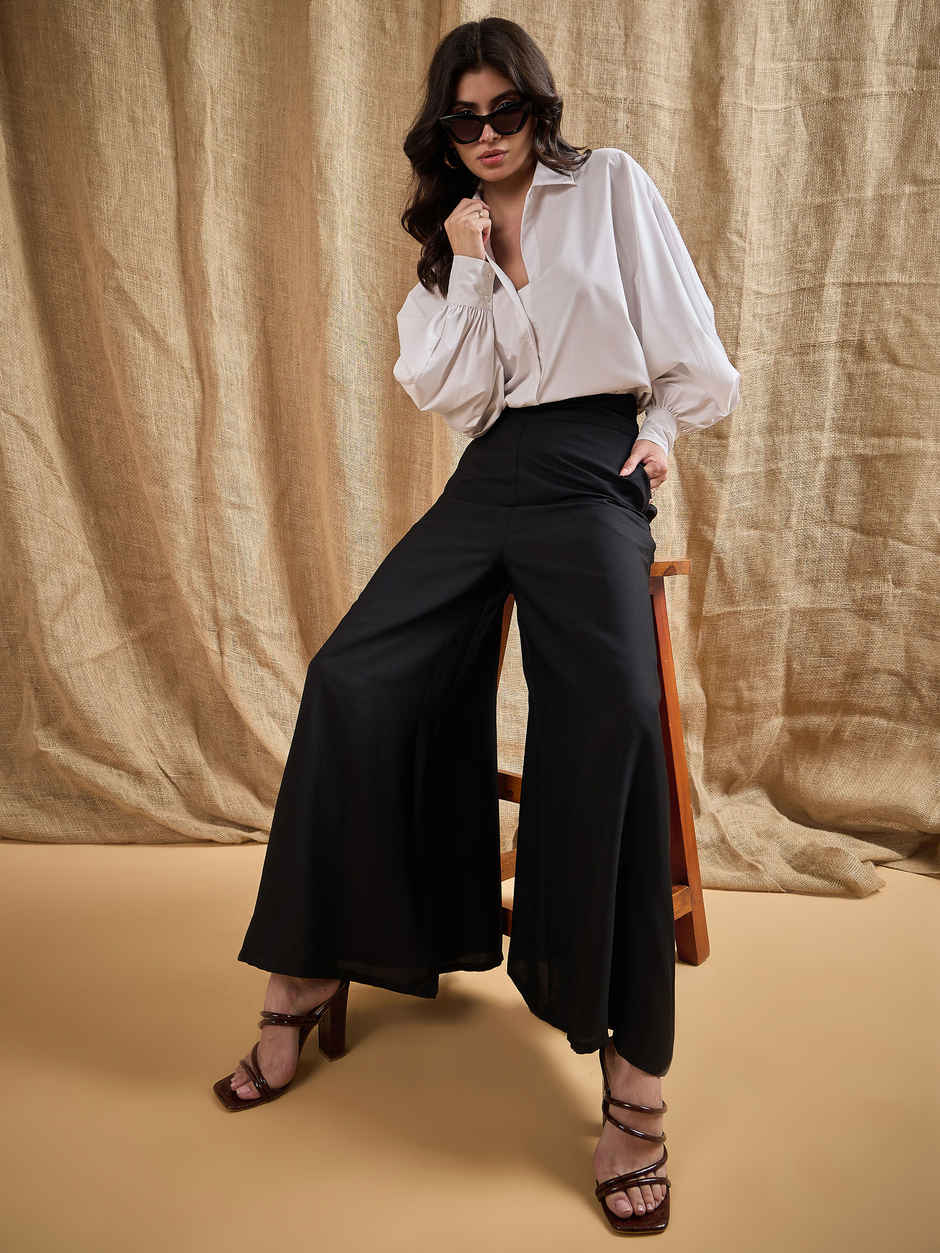 Buy SASSAFRAS Women's Wide Leg Pants | Black - XL Online - Price @ ₹900 ...