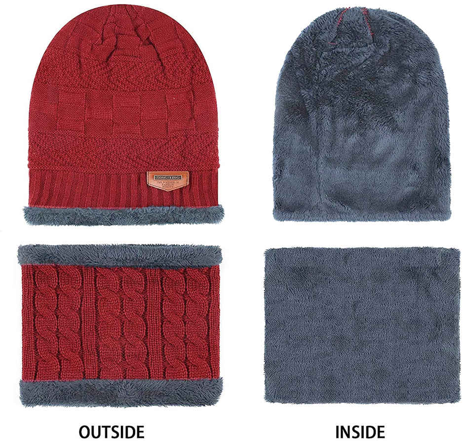 Buy Infispace Winter Woolen Unisex Fur Fleece Lined Beanie Knitted Cap ...