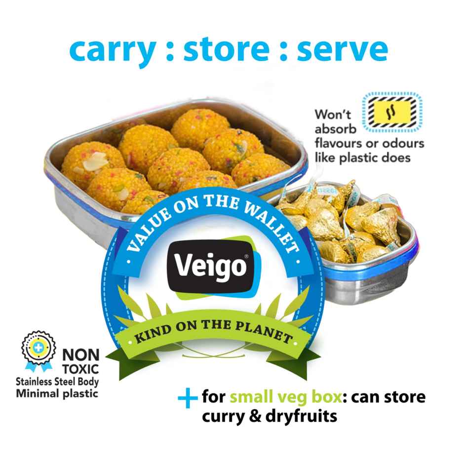 Buy Veigo Large W/Veg Box Stainless Steel Leak Proof Tiffin Box (630 ...