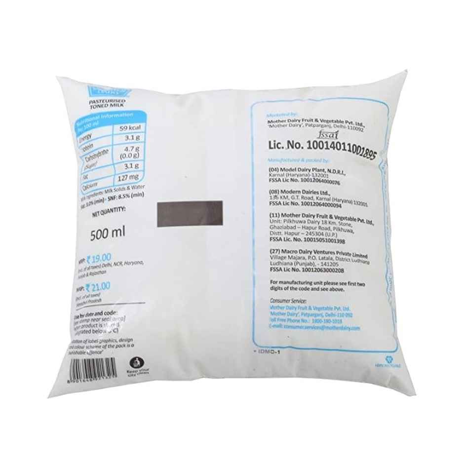 Mother Dairy Toned Fresh Milk - Buy at ₹30 Online | Instant Delivery ...