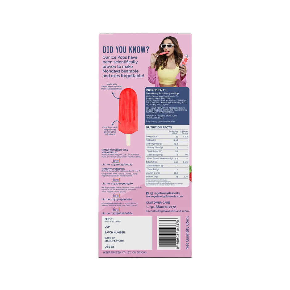 Get-A-Way Strawberry Raspberry Ice Pop (Low Calorie, Zero Added Sugar ...