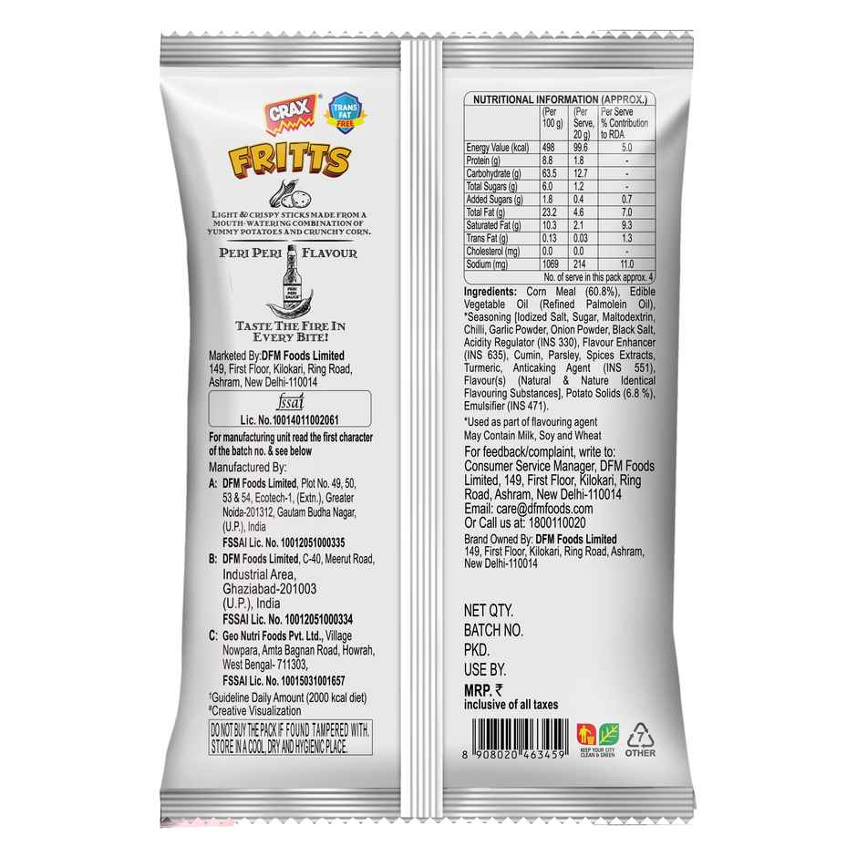 Buy Crax Fritts Peri Peri Corn & Potato Stick Snacks Combo Online ...