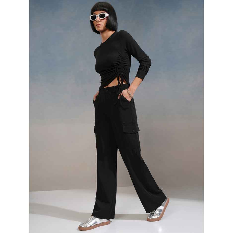 Buy Tokyo Talkies Women's High Rise Straight Fit Trouser | Black - 28 ...