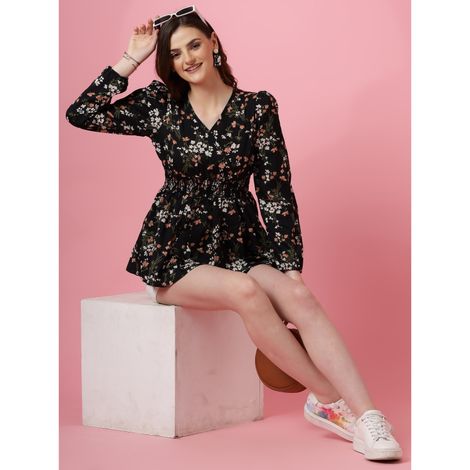 Buy Sheetal Women's Puff Sleeves Floral Printed Top | 5111 | Black - M ...