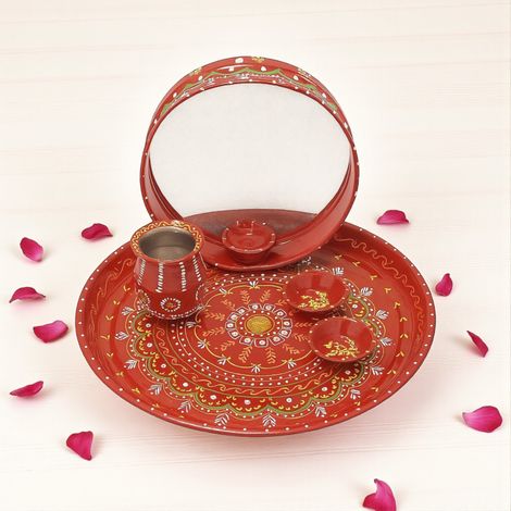 Buy Karva Chauth Pooja Thali Set - Traditional Decorative Thali With ...