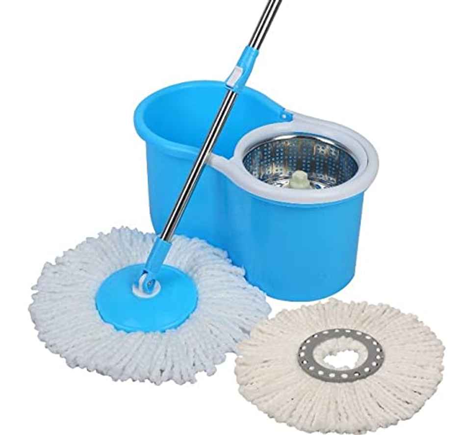 Buy Esquire Elegant Blue 360 Spin Steel Bowl Bucket Mop Set With an Additional Refill - Color ...