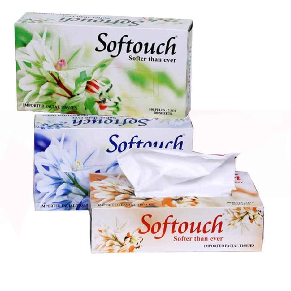 Buy Softouch 2 Ply Face Tissue Paper 100 Pulls 200 Sheets Each Box ...