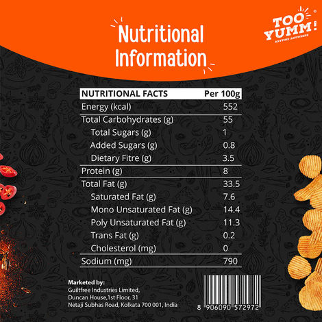 Buy Too Yumm! Kashmiri Chilli Spicy Potato Chips| No Palm Oil Snacks ...