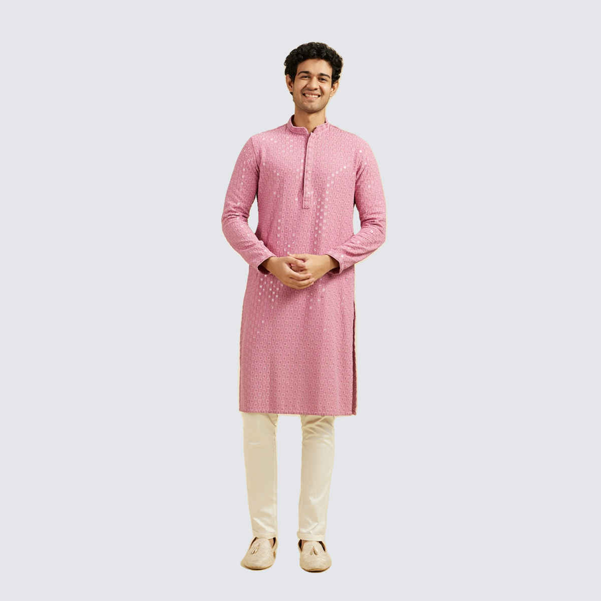Buy Diwas By Manyavar Men's Dusty Chikankari Sequinned Kurta | Pink - S ...
