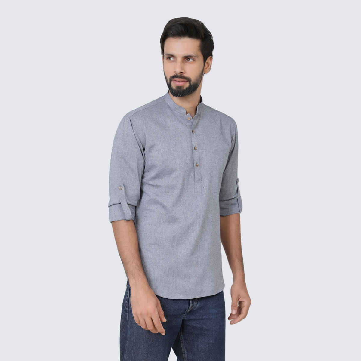 Buy See Designs Men's Pure Cotton Short Kurta | Grey - M Online - Price ...