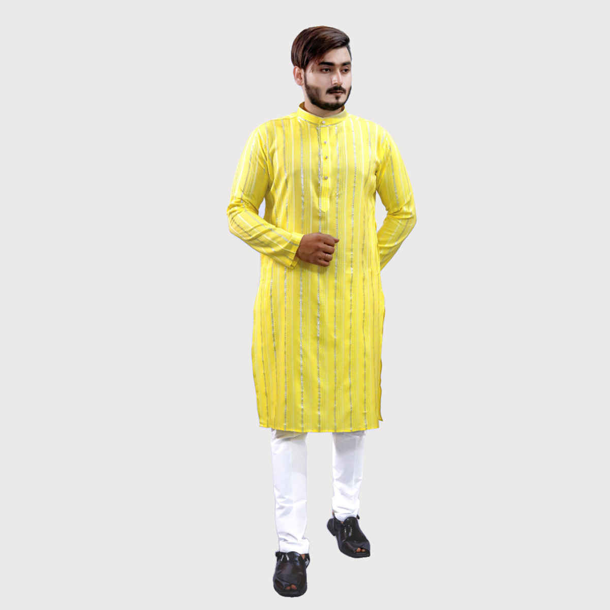 Buy Tibra Collection Men Kurta - Yellow | Solid | Thin Striped | Cotton ...