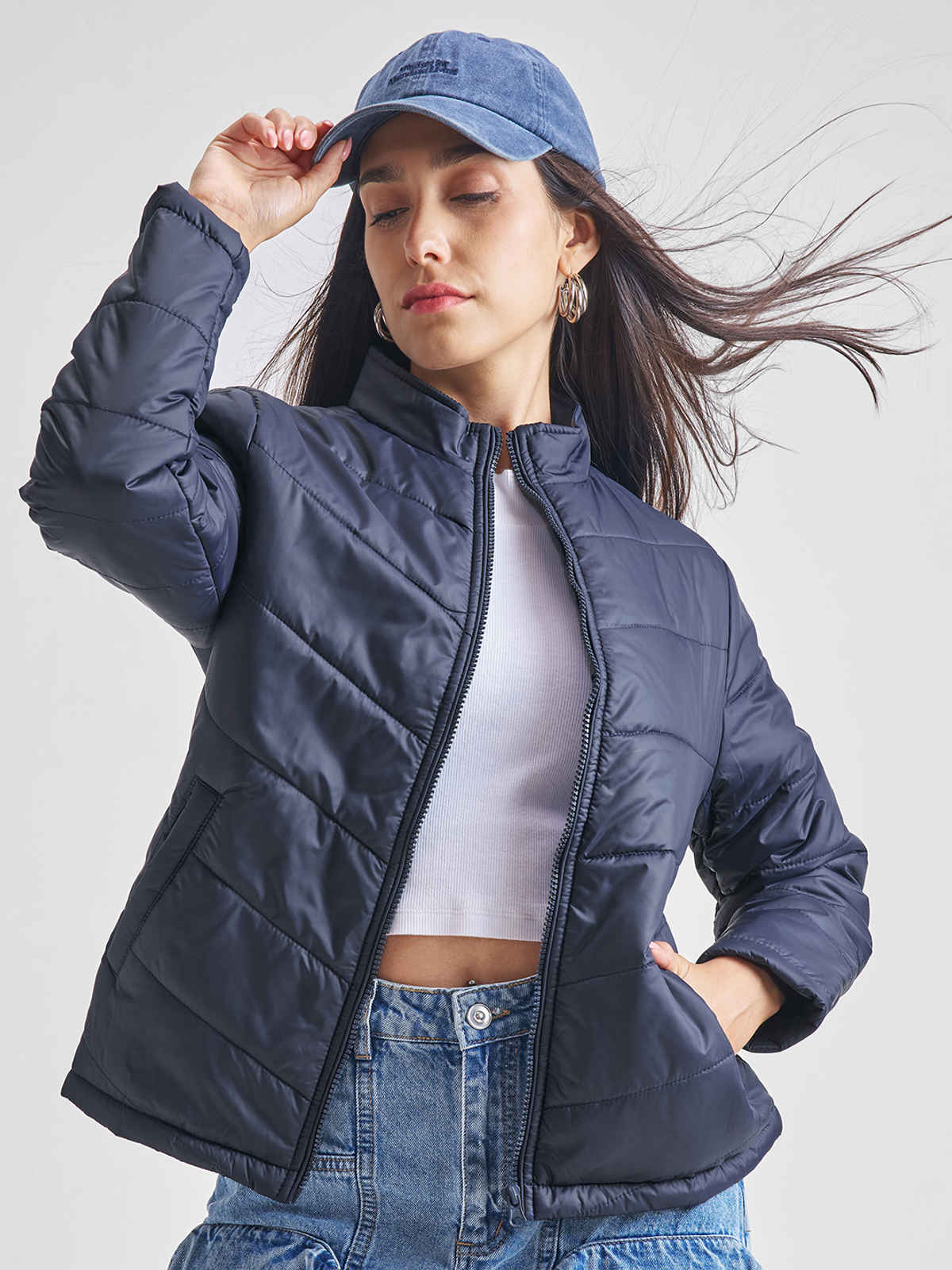 Buy Tokyo Talkies Women's Classic Quilted Puffer Jacket | Navy - S ...