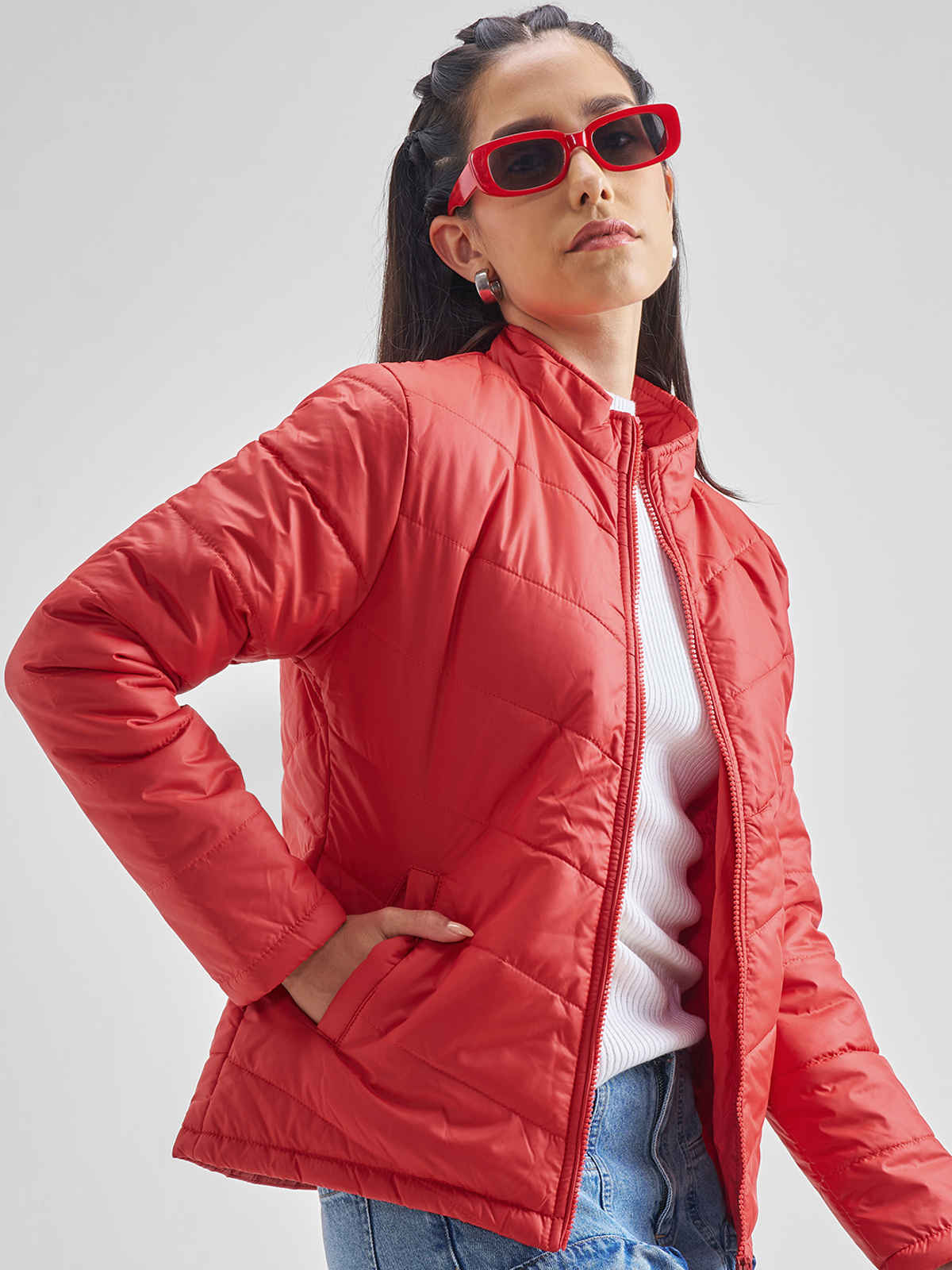 Buy Tokyo Talkies Women's Classic Quilted Puffer Jacket | Red - L ...
