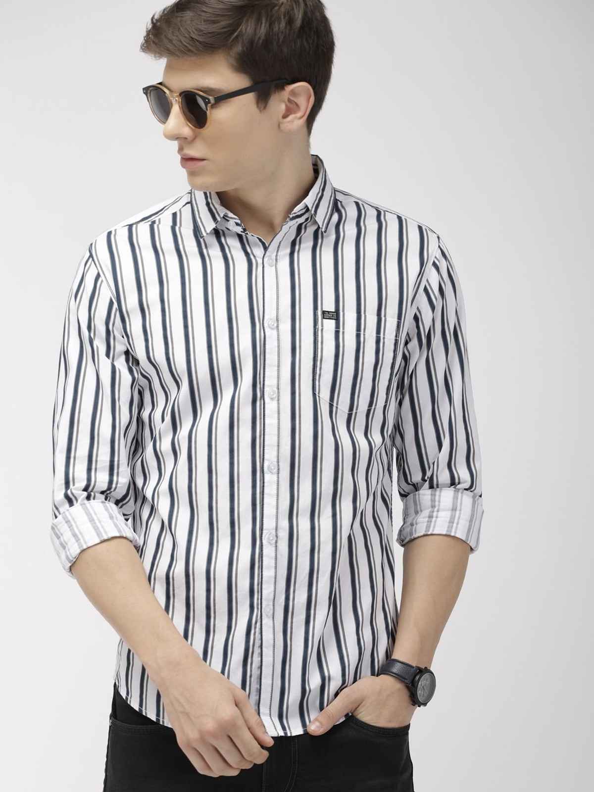 The Indian Garage Co Men's Slim Fit Multi Stripes Casual Shirt - Buy at ...