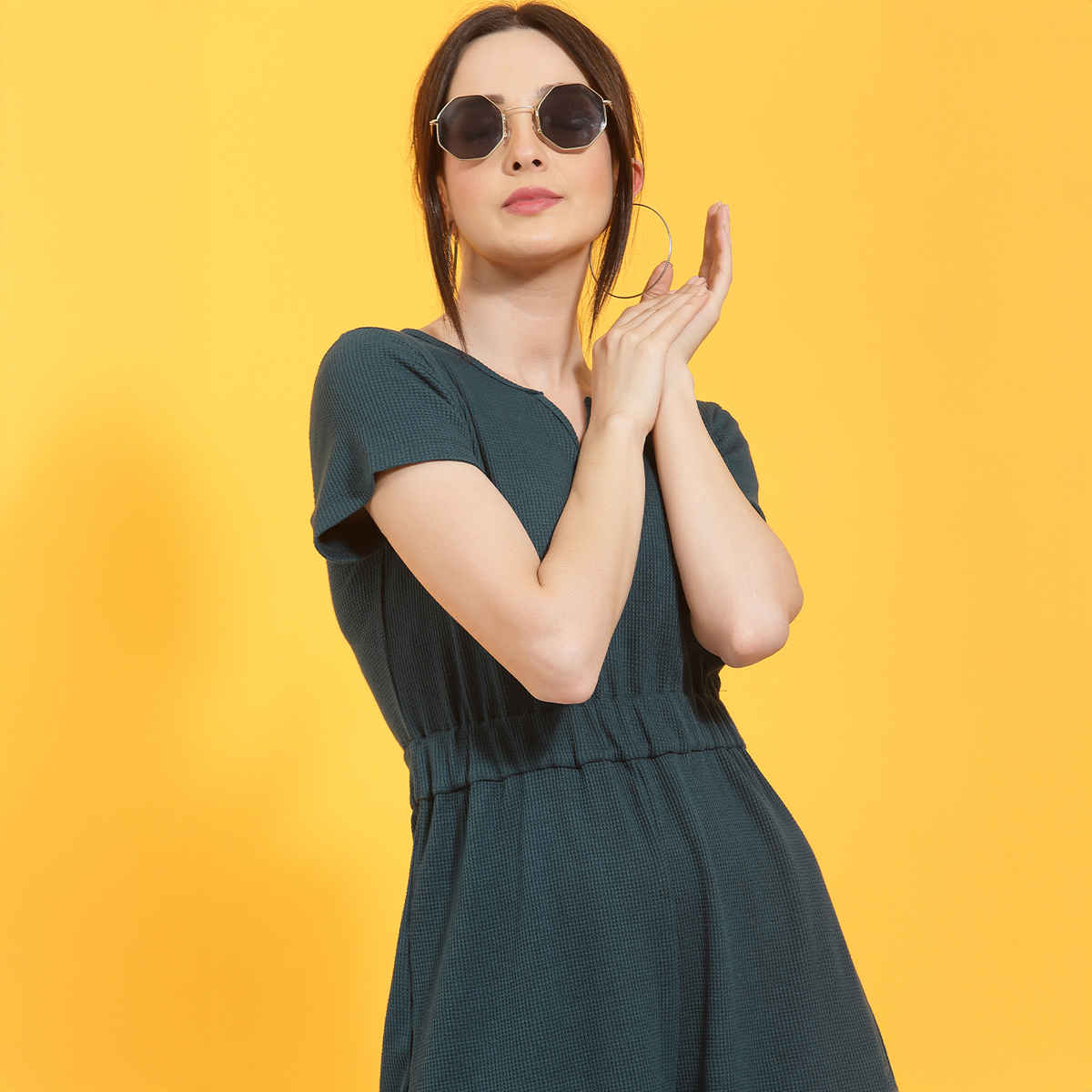 Buy Rigo Women Waffle Knit Playsuit | Teal Green - M Online - Price ...