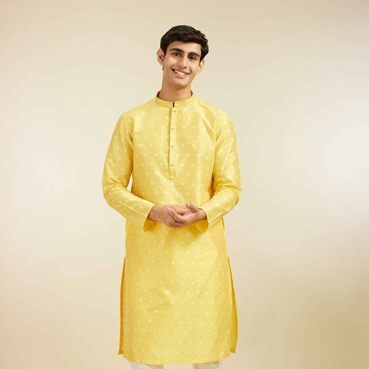 Buy Diwas By Manyavar Men's Buta Embroidered Kurta with Sequin | Yellow ...