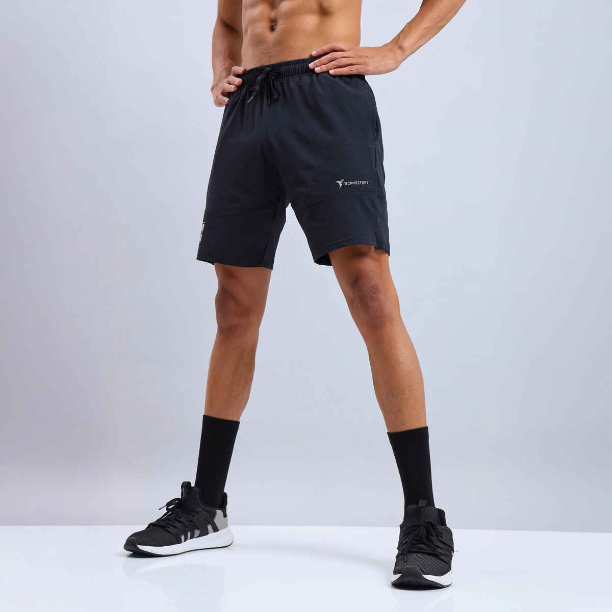 Technosport Men Poly Solid Relax Fit Sports Shorts with ELASTO LITE ...