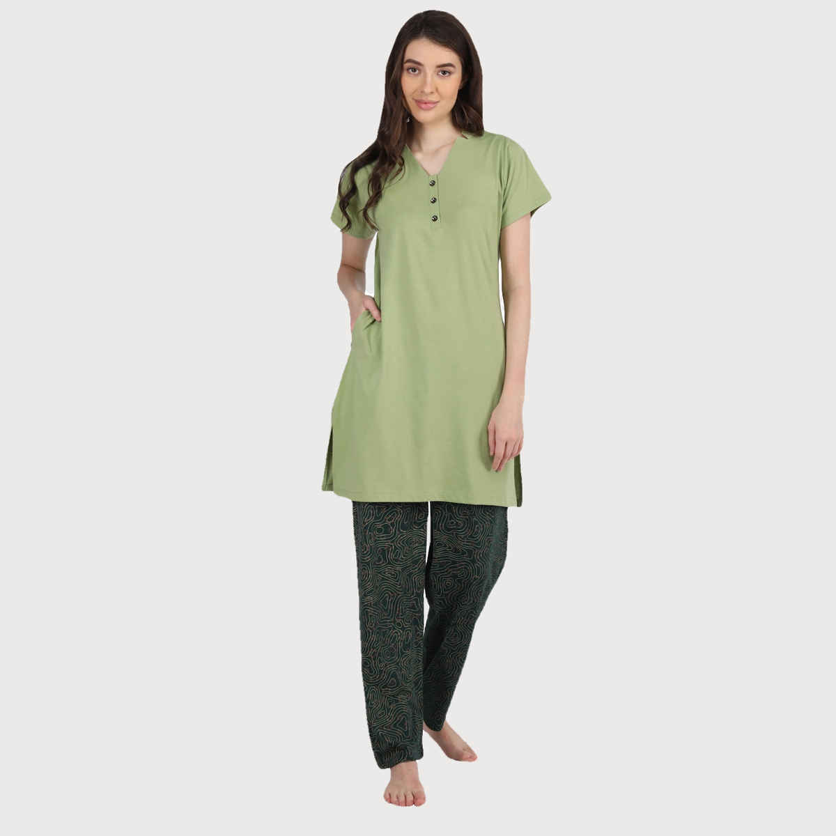 Duchess Women Cotton Regular Fit Printed & Embroided Long Length Night ...