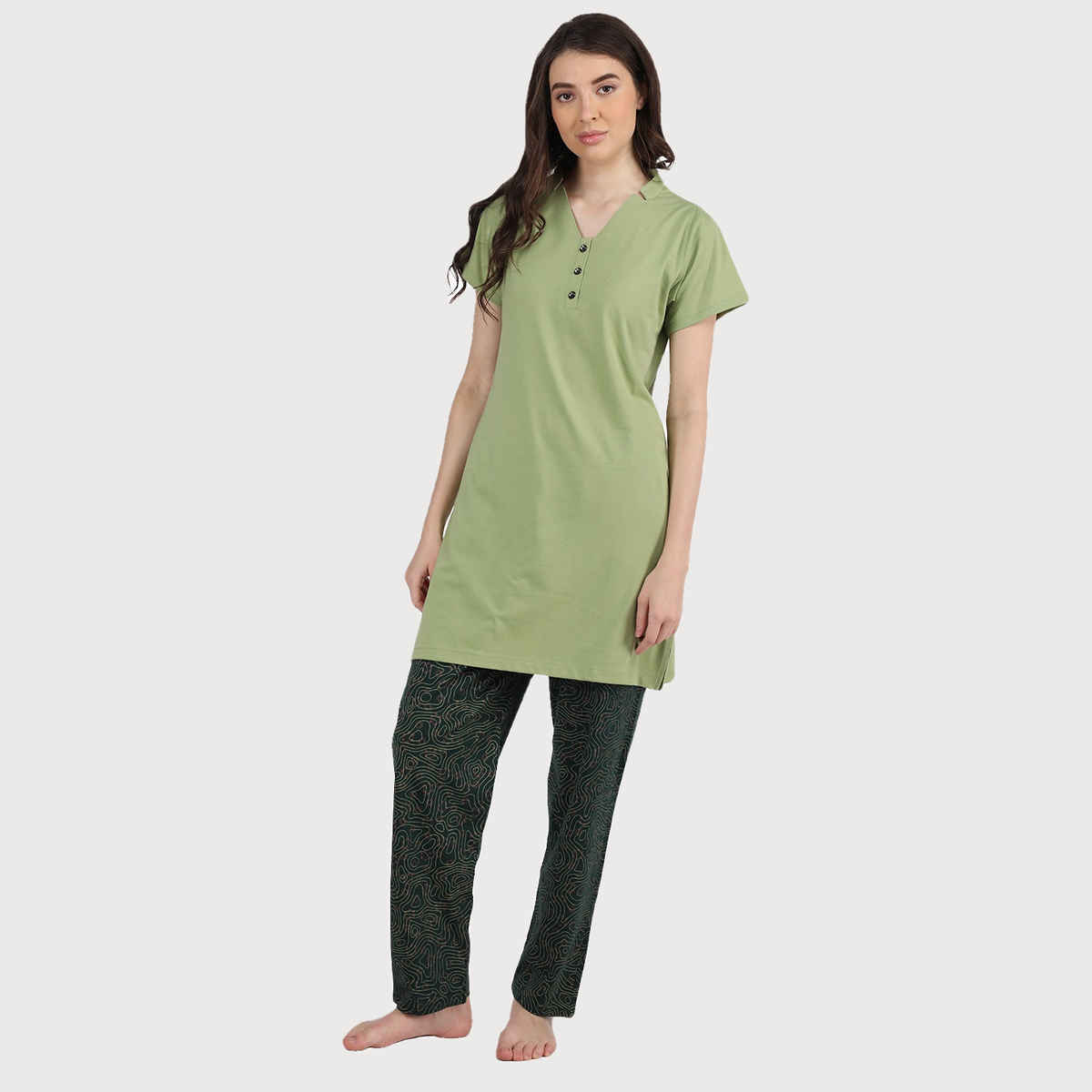 Duchess Women Cotton Regular Fit Printed & Embroided Long Length Night ...