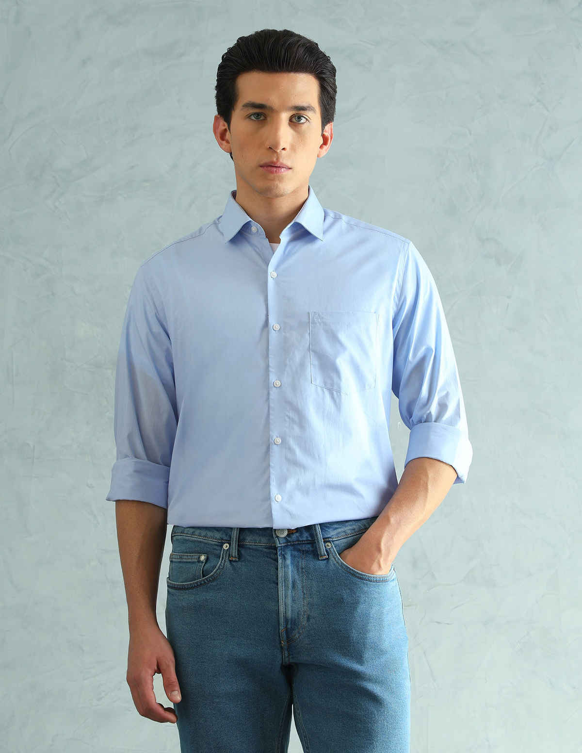 Buy Arrow Slim Fit Smart Formal Shirt For Men - Light Blue - 44 Online ...
