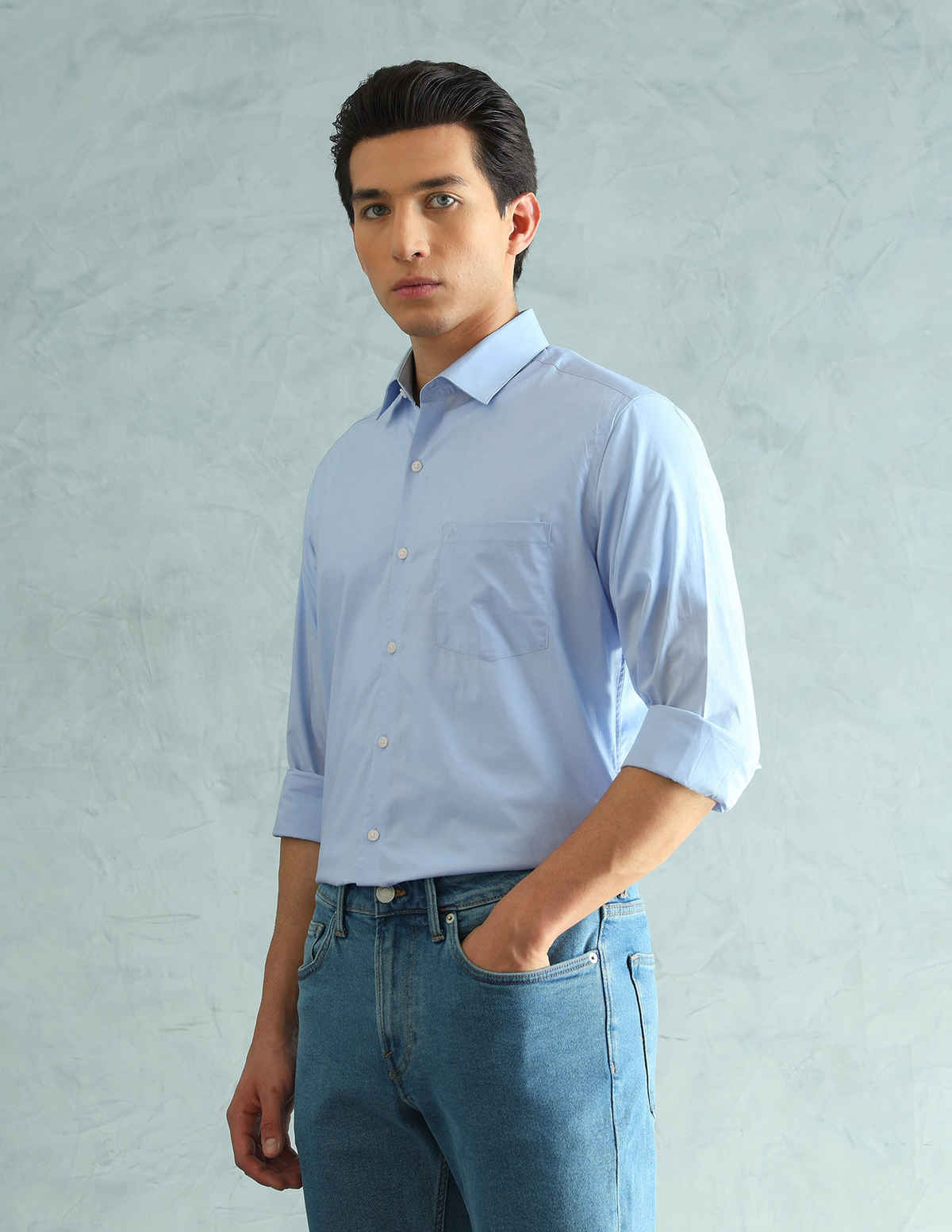 Buy Arrow Slim Fit Smart Formal Shirt For Men - Light Blue - 44 Online ...