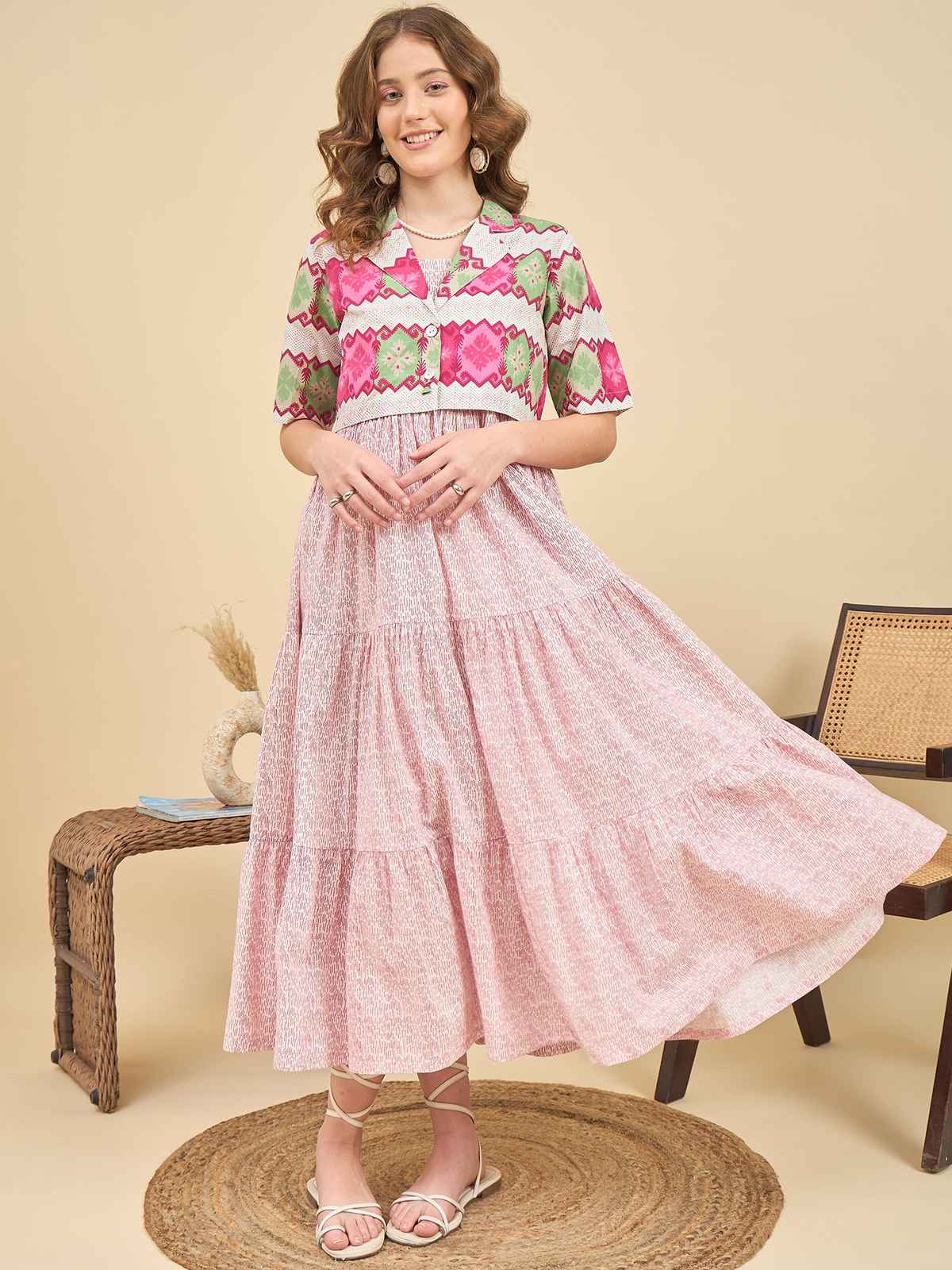 ZUMMER Women's Printed Fit And Flare Midi Dress With Jacket - Buy at ...