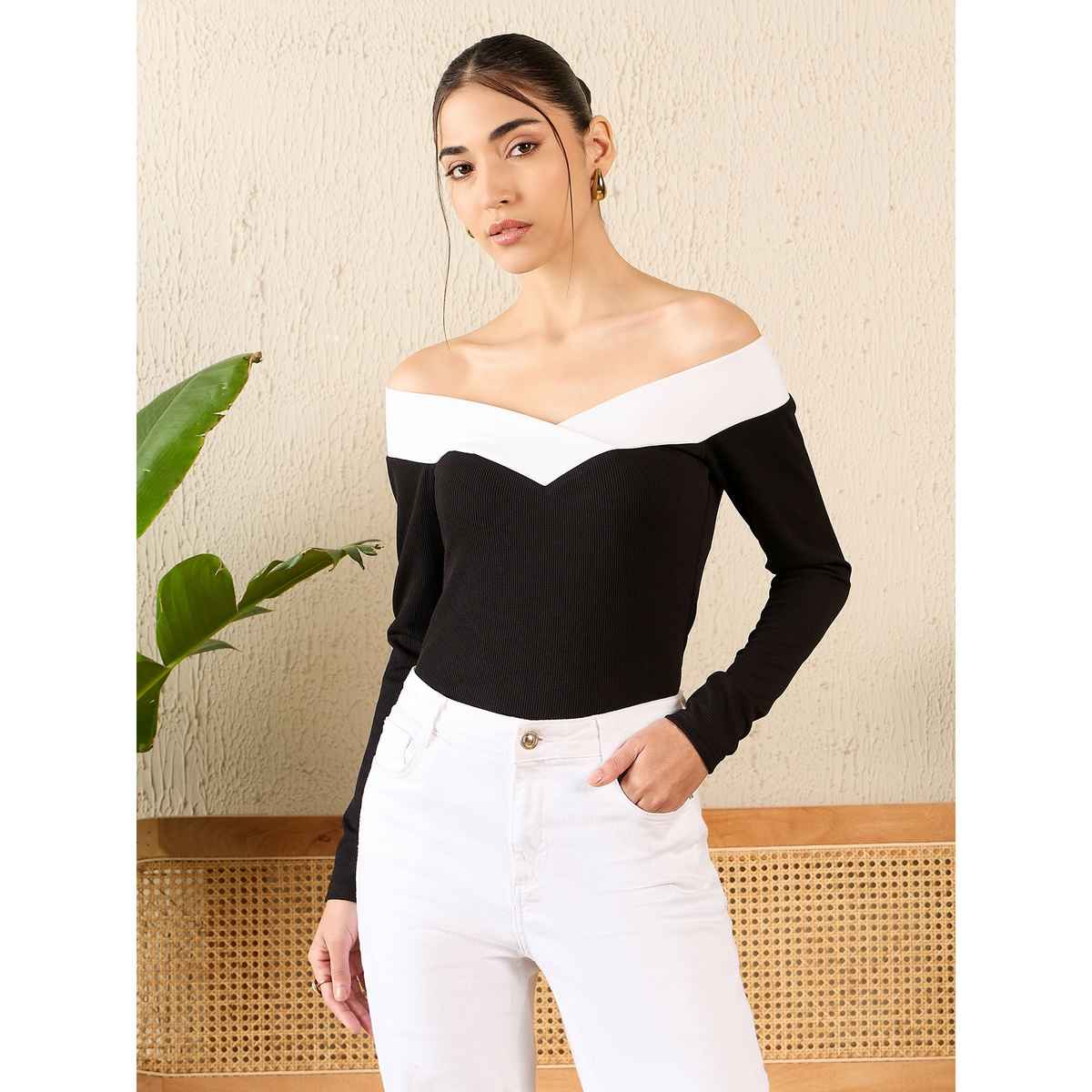 Uptownie Women's Colorblock Off Shoulder Full Sleeve Top - Buy at ₹810 ...