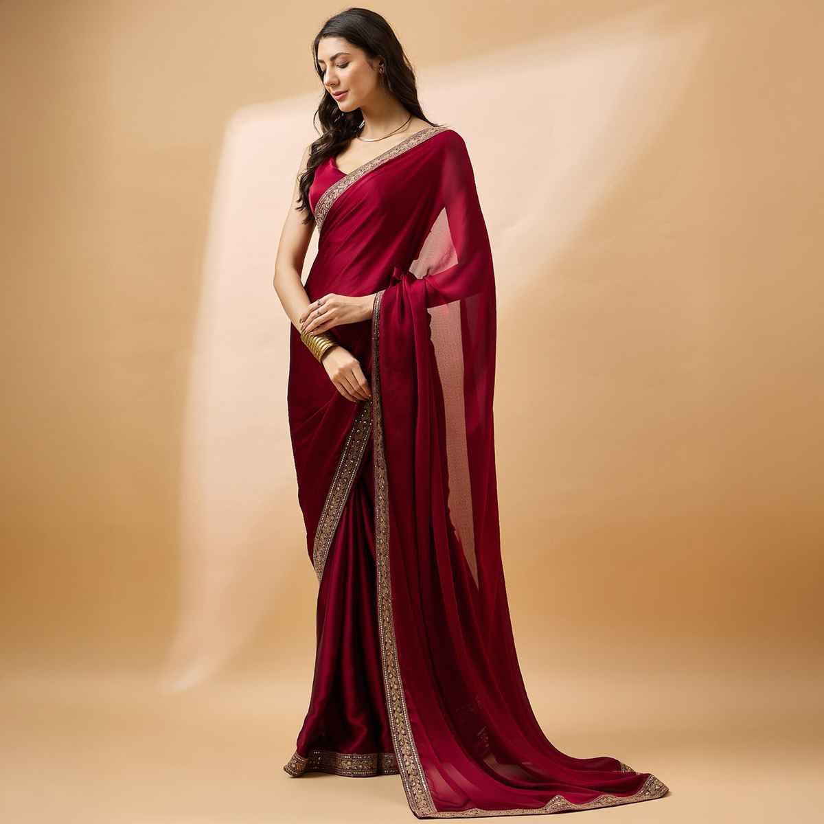 TTH Saree Women's Bollywood Rangoli Silk Two Tone Saree with Border ...