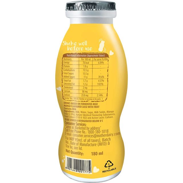 Buy Mother Dairy Mango Lassi Bottle Online - Price @ ₹20 | Instant ...