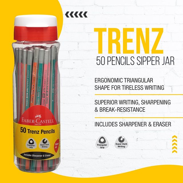 Buy Faber-Castell-Sipper Jar Of 50 Trenz Pencils Online - Price @ ₹312 | Instant Delivery | Zepto