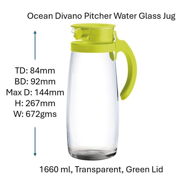 Buy Ocean Divano Pitcher Water Glass Jug | 1.6 L | Transparent | Green ...