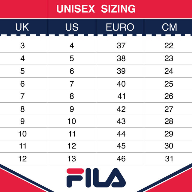 Fila korea size chart store