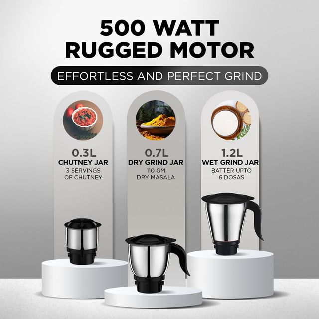 Buy Preethi Tiara Mixer Grinder For Kitchen | 500 Watt Mixie | 3 Jars ...