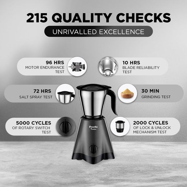 Buy Preethi Tiara Mixer Grinder For Kitchen | 500 Watt Mixie | 3 Jars - Black & Grey Online ...