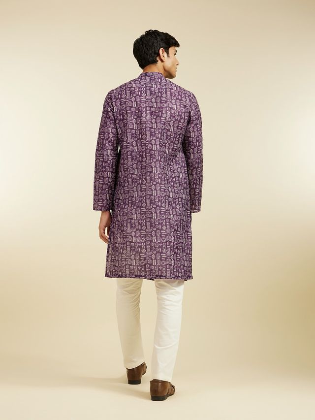 Buy Diwas By Manyavar Purple Blended Cotton Abstract Printed Kurta Set ...