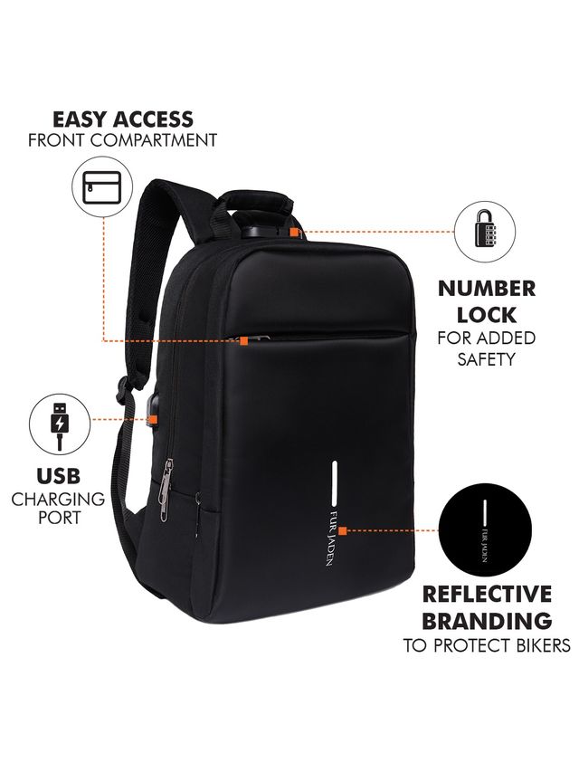 Buy Fur Jaden Black Anti-Theft Backpack with USB Port and Number Lock ...