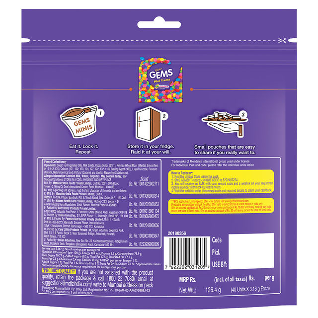 Buy Cadbury Gems Chocolate Home Treats Pack at ₹91 | Instant Online ...
