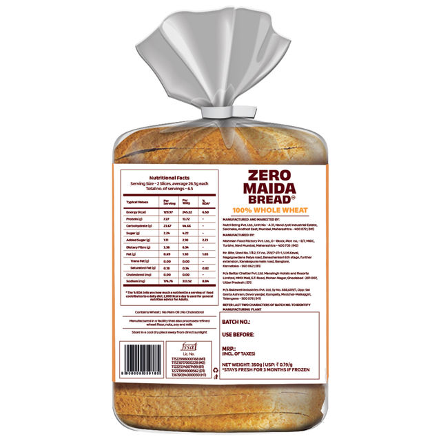 Buy The Health Factory Zero Maida Bread - 100% Whole Wheat at ₹62 ...