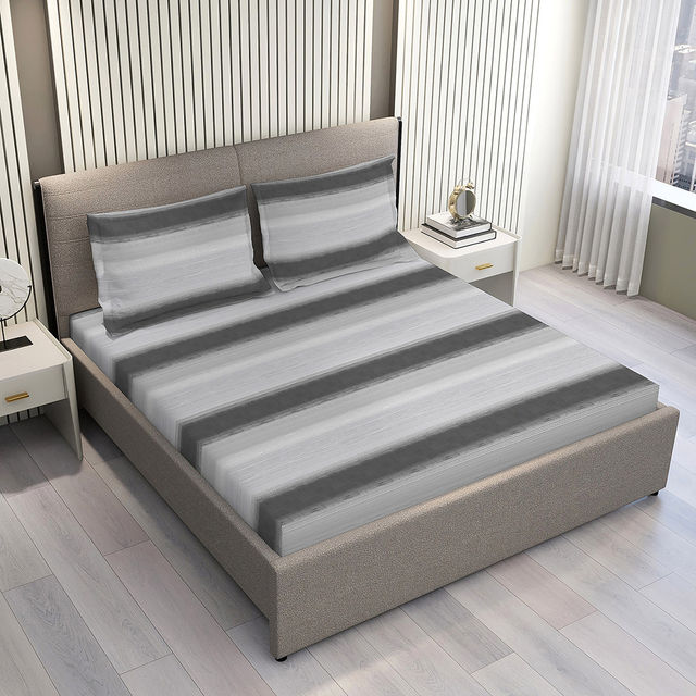 Buy Layers Duracount Cotton Blend 225 CVC Grey King Bedsheet with 2 ...