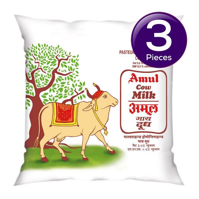 Buy Amul Fresh Cow Milk (Pouch) 500 ml X 3 Combo Online - Price @ ₹87 ...