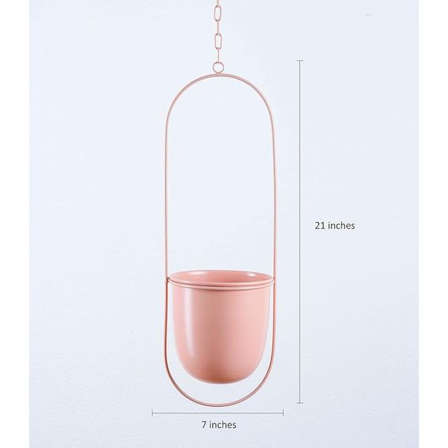 Buy Nurturing Green - Metal Hanging Planter for Home Decor | Oval | Pink | Size: 7Inch x 21Inch ...