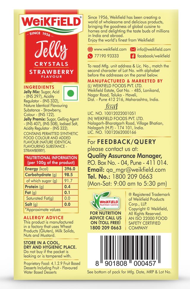 Buy Weikfield Jelly Crystals Strawberry Flavour Carton at ₹52 | Instant ...