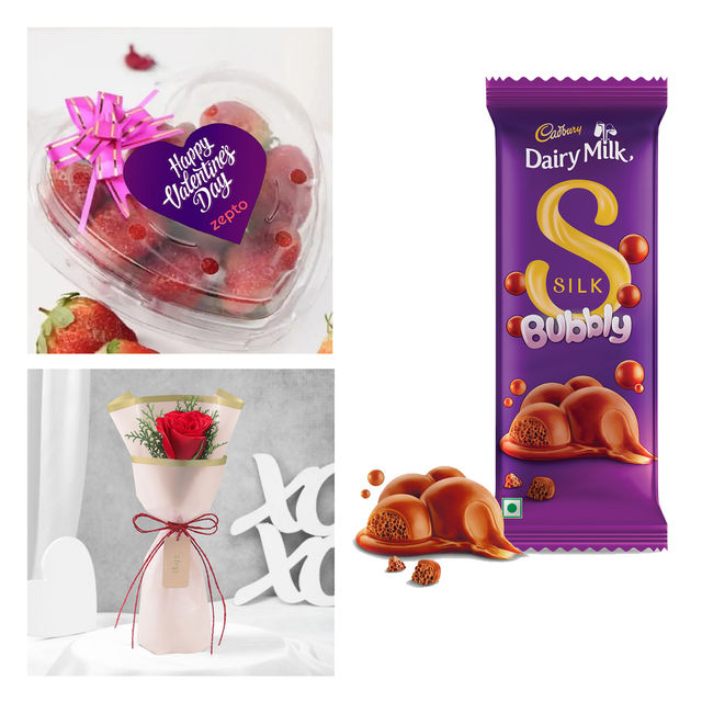 Buy FNP Radiant Red Rose Bouquet(1pc), Cadbury Dairy Milk Silk Bubbly ...