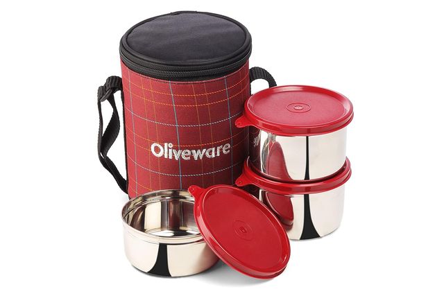 Buy Oliveware Absolute Lunch Box, 3 Stainless Steel and Leak Proof ...