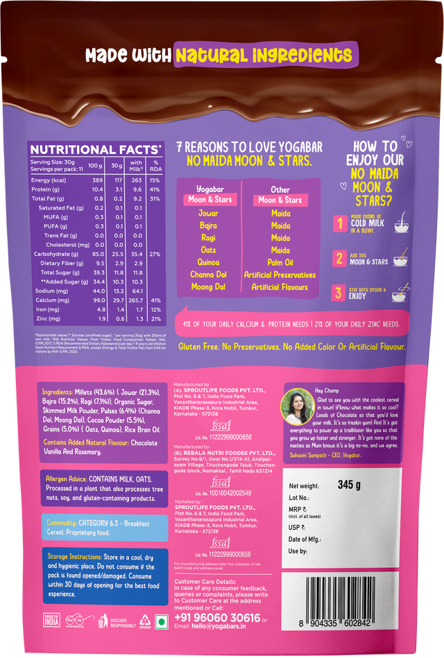 Buy Yogabar Multigrain Breakfast Cereal Moon & Star Chocos, 0 Maida ...