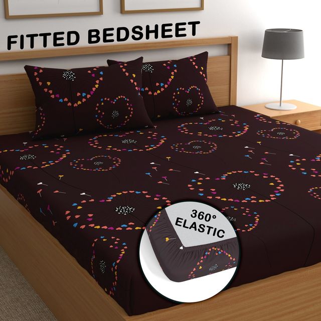 Buy CG HOMES Fitted Elastic Double Bedsheet With Two Pillow Covers ...